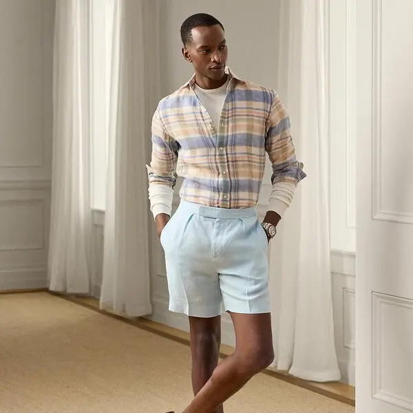 Ralph Lauren Basket-weave Linen Shorts - Chambray Blue