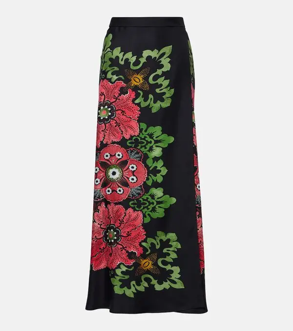 La DoubleJ Floral Silk Twill Wrap Skirt