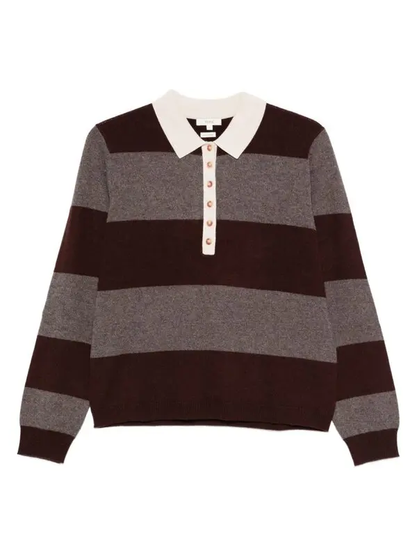 YERSE Striped Polo Collar Sweater