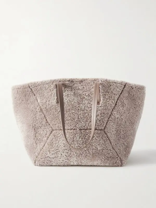 Brunello Cucinelli Leather-trimmed Shearling Tote - Neutrals