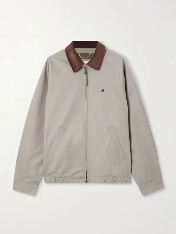 Aimé Leon Dore Corduroy-trimmed Embroidered Cotton-twill Jacket - Gray