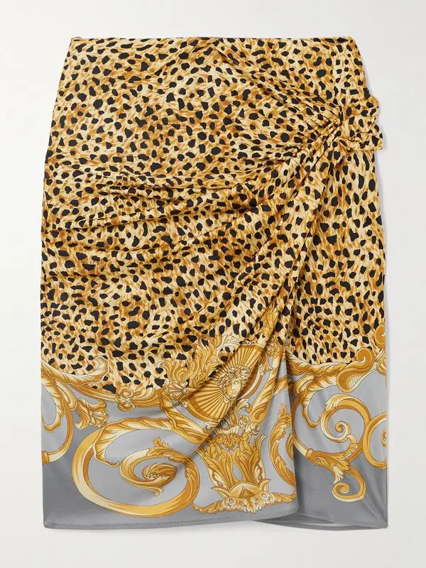 Versace Gathered Printed Jersey Skirt - Multi