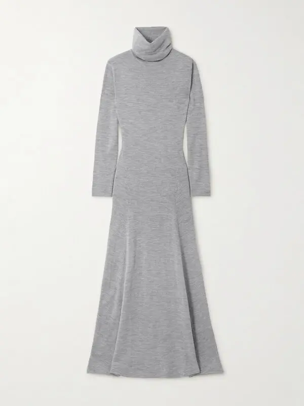 Tove Suzette Wool And Silk-blend Turtleneck Midi Dress - Gray
