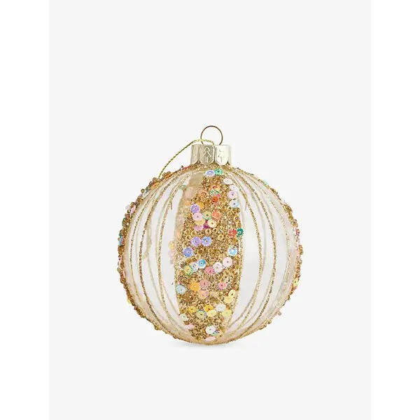 SELFRIDGES EDIT Multi Sequin Stripes Glass Christmas Decoration