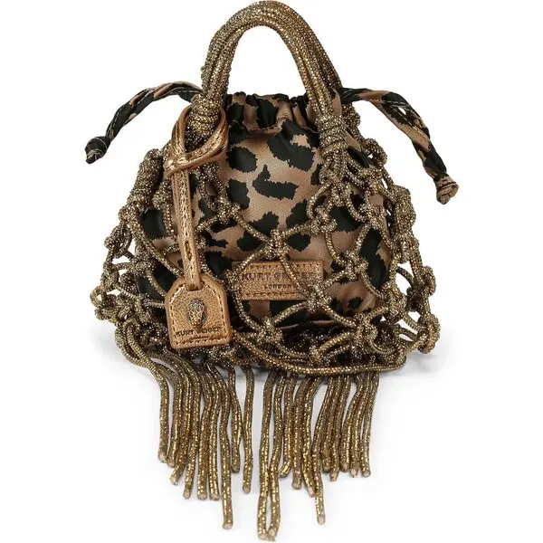Kurt Geiger Mini Macramè Crystal Drawstring Bag - Open Brown