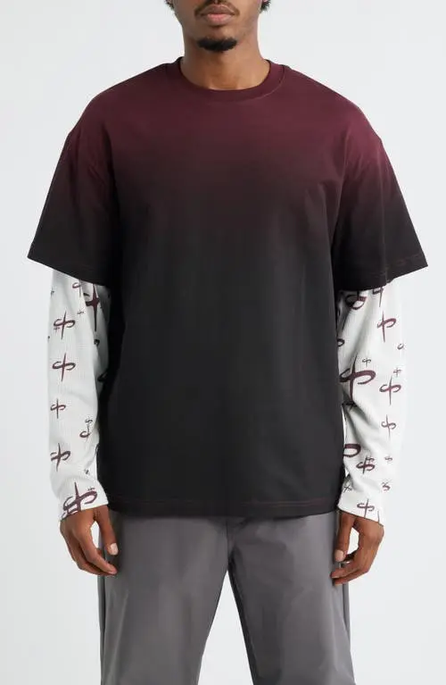 SANTO STUDIO Ispica Long Sleeve Cotton Layered Look T-shirt - Maroon