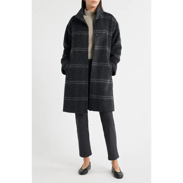 Eileen Fisher Plaid Alpaca & Wool Blend Coat