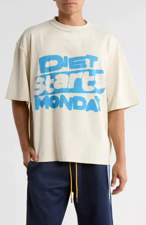 Diet Starts Monday Stencil Logo Cotton Graphic T-Shirt - Antique White ...