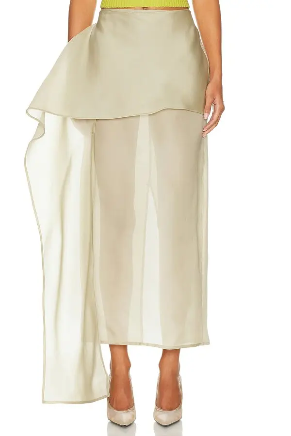 HELSA Silk Gazar Draped Skirt - Stone
