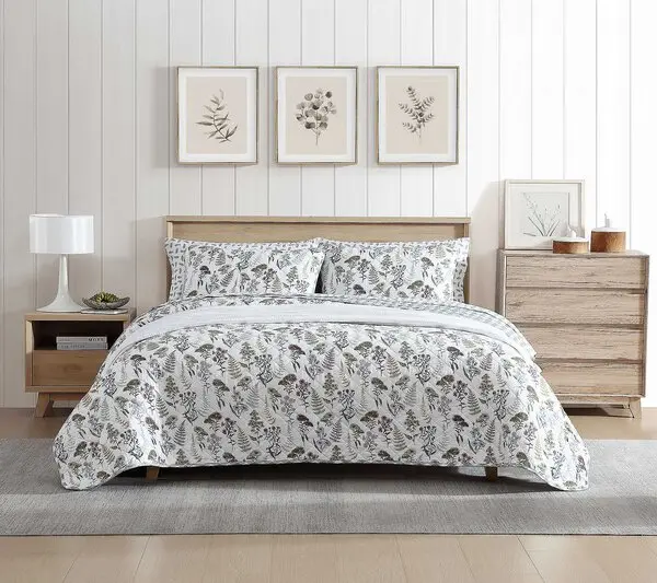 Eddie Bauer Flower Field Grey Cotton Full/queen Quilt Set