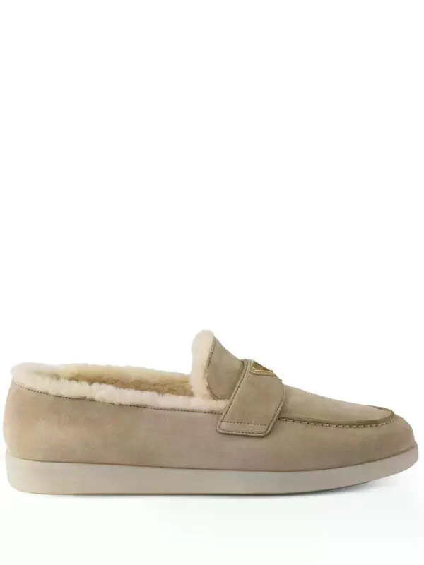 Prada Suede Shearling Loafers - Neutrals