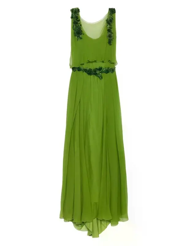 Alberta Ferretti Embellished-waist Silk Maxi Gown