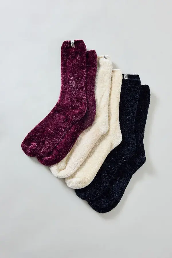 UGG Leda Sparkle Cozy Crew Socks 3-pack - Cream/wild Grape/black