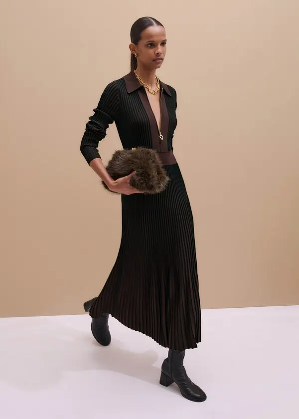 ME+EM Collared Maxi Dress - Black/brown