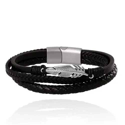 Lucky Brand Triple Row Leather Bracelet With Silver-tone Accent