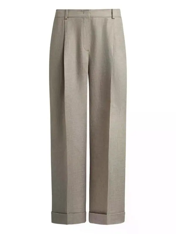 12 STOREEZ Pleated Linen Trousers - Brown