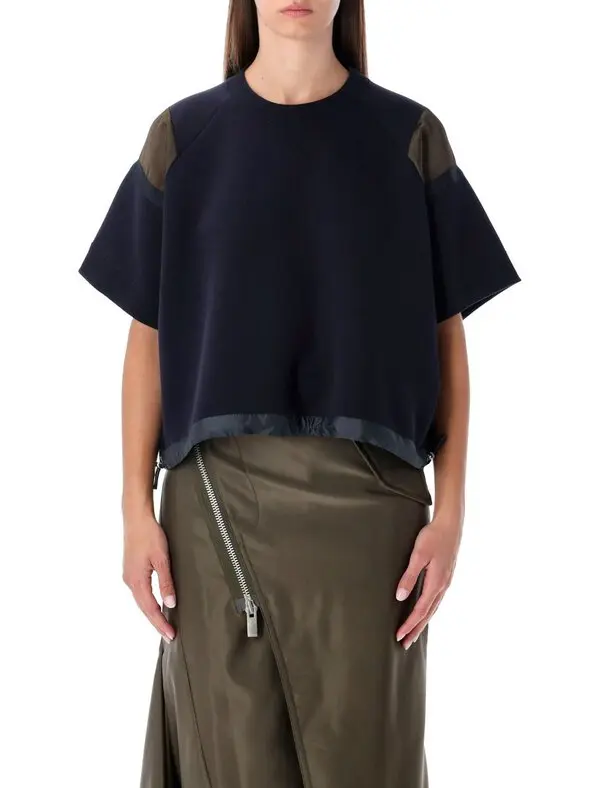 Sacai Oversized Technical Cotton T-shirt With Drawstring Hem - Navy Dark Khaki