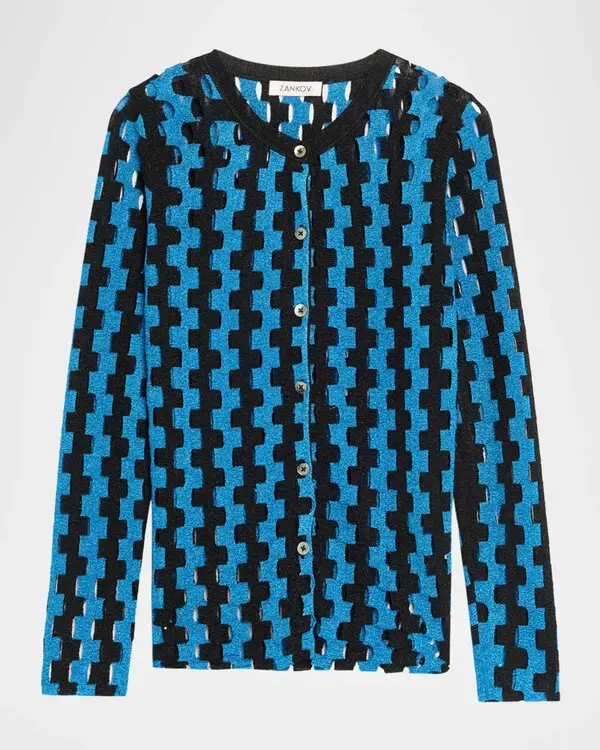 ZANKOV Bowery Metallic Open-knit Crewneck Cardigan