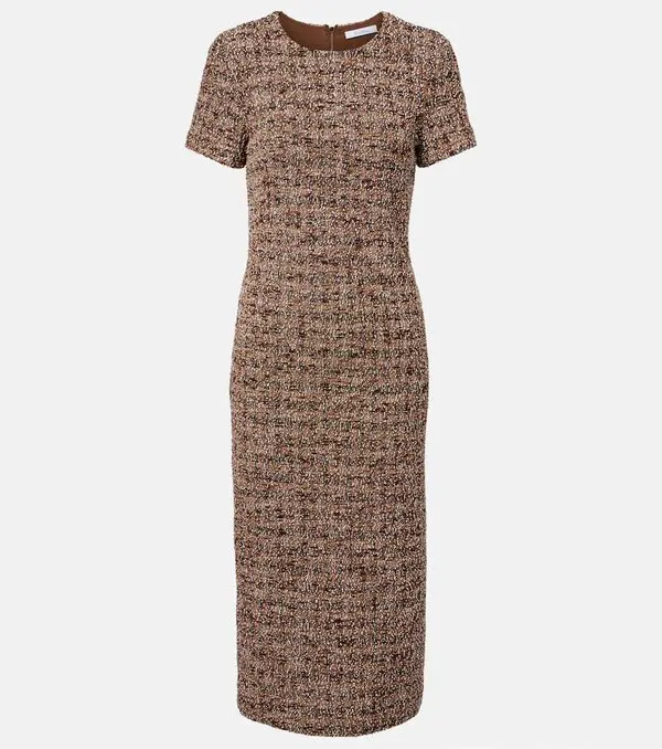 Max Mara Giugno Cotton And Wool-blend Midi Dress - Brown