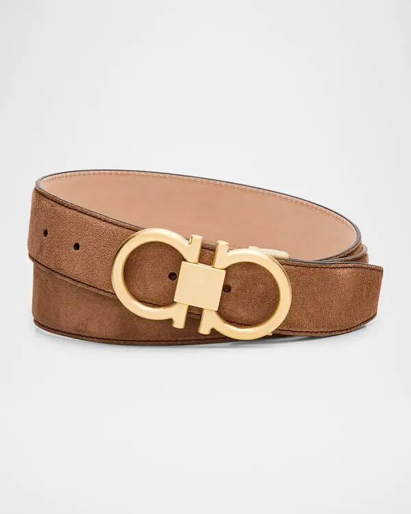 FERRAGAMO Suede Gancini-buckle Belt - Midbrown