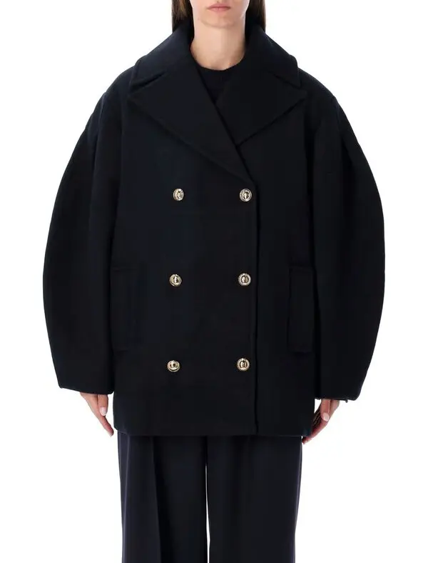 GANNI Wool Short Peacoat - Sky Capitan Blue