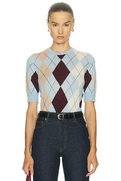 Khaite Anders Cashmere Top - Light Blue Multi