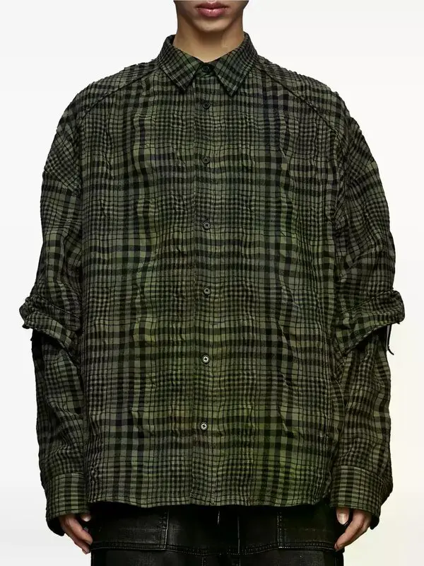 JUUN.J Plaid Ruffle Shirt - Green