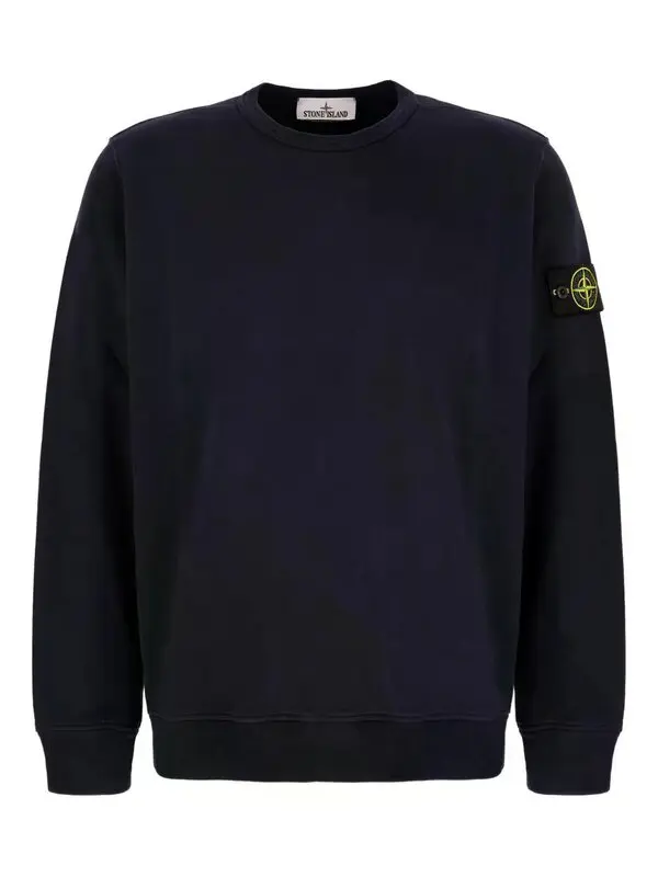 Stone Island Cotton Sweatshirt With Compass Patch - Blue