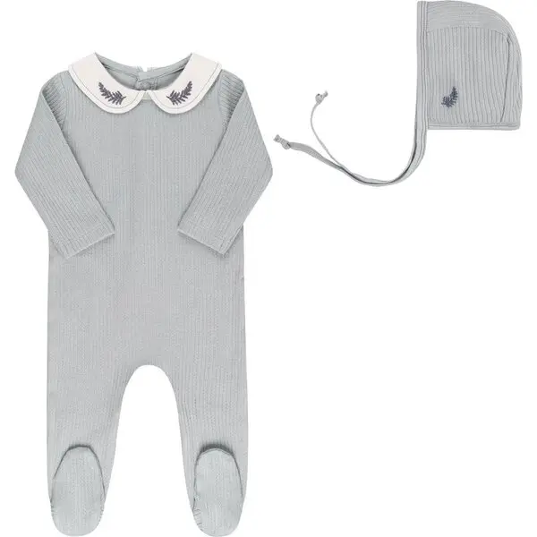 ELY'S & CO. Organic Cotton Footie And Bonnet Set - Blue Leaf
