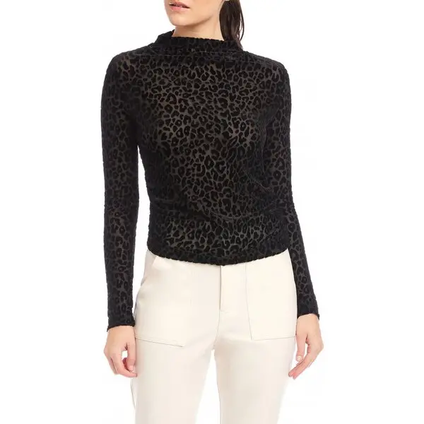 Fifteen Twenty Mock Neck Burnout Top - Leopard
