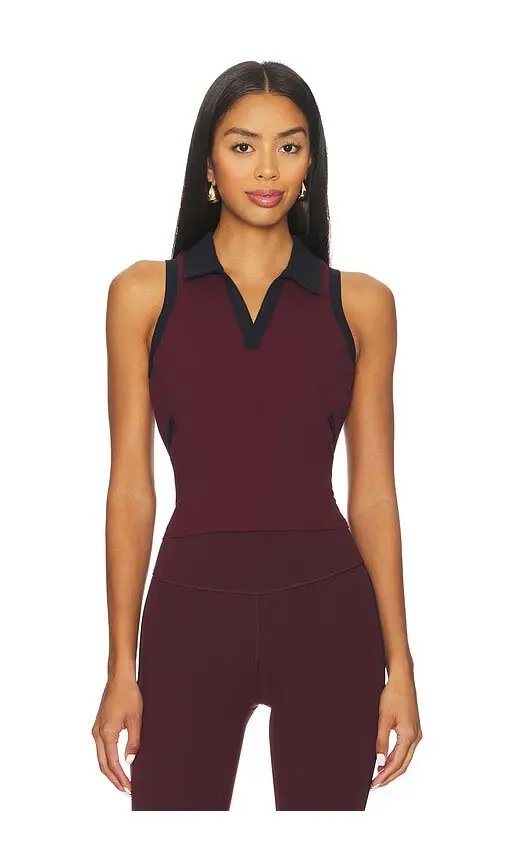 Splits59 Austin Air Weight Crop Polo - Dark Cherry & Indigo