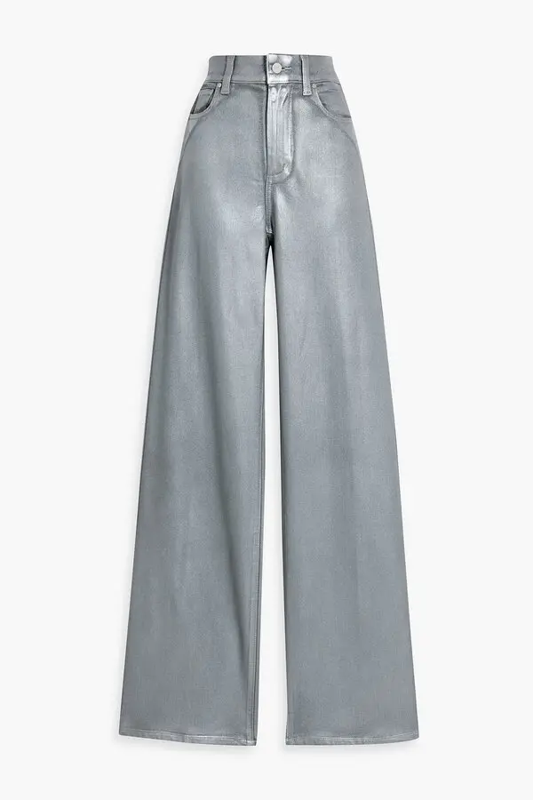 Paige Sasha Glittered Wide-leg Jeans - Silver