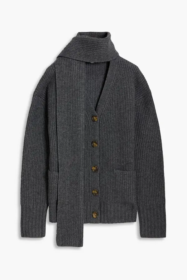 Veronica Beard Annalise Ribbed Wool-cashmere Cardigan - Dark Gray
