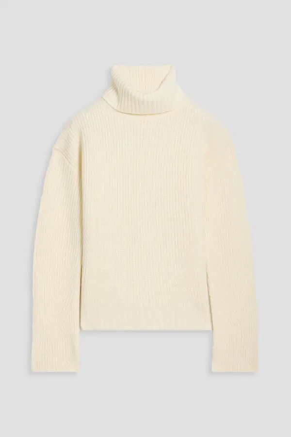 Veronica Beard Matilda Ribbed Turtleneck Sweater - Ecru