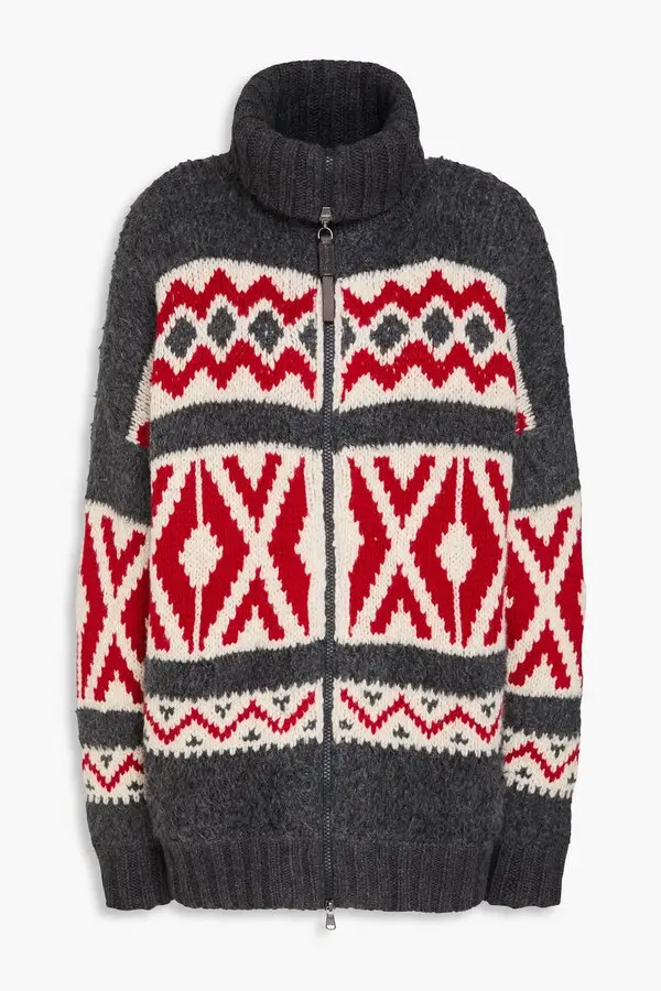 Brunello Cucinelli Bead-embellished Intarsia Cashmere Cardigan