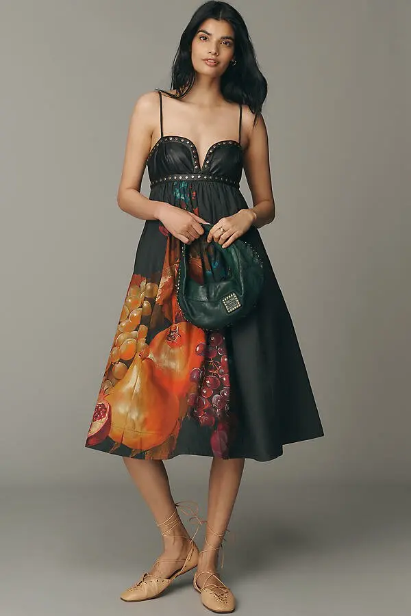 Anthropologie Twofer Faux-leather Babydoll Dress - Black Pattern