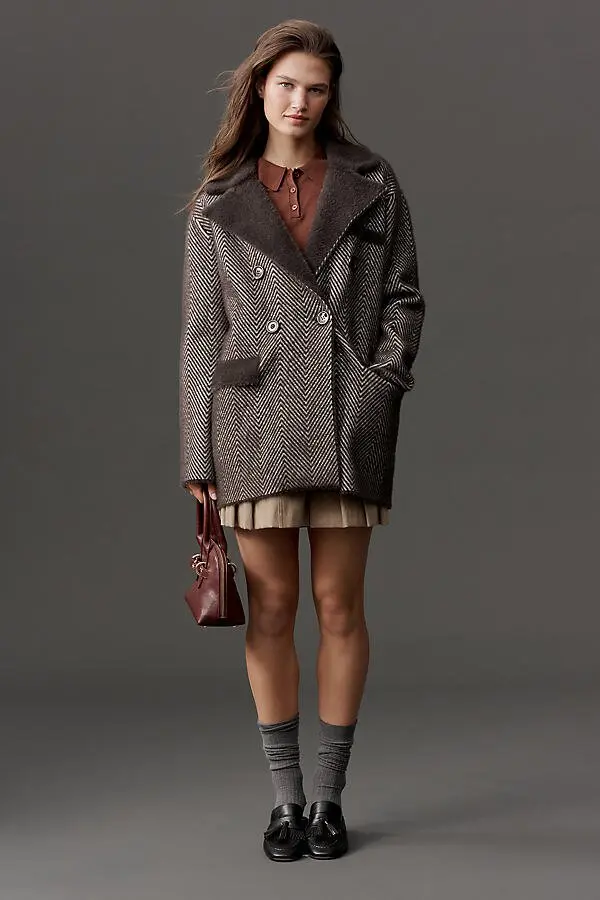 NVLT Chevron Knit Double-breasted Blazer