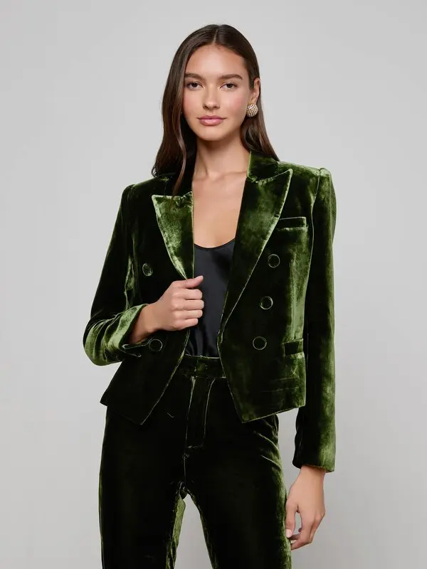 L'Agence Brooke Velvet Double-breasted Blazer
