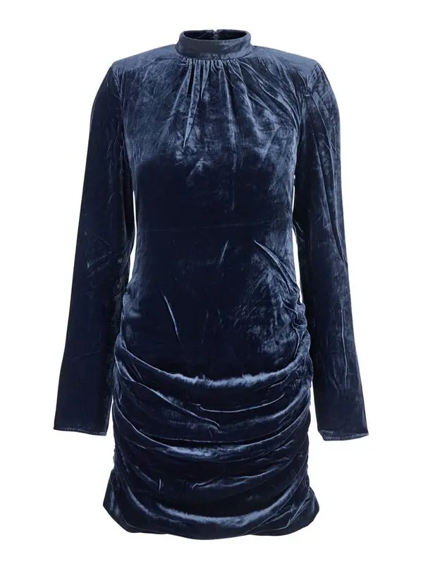 Remain Birger Christensen Mini Velvet Dress With High Neck - Blue