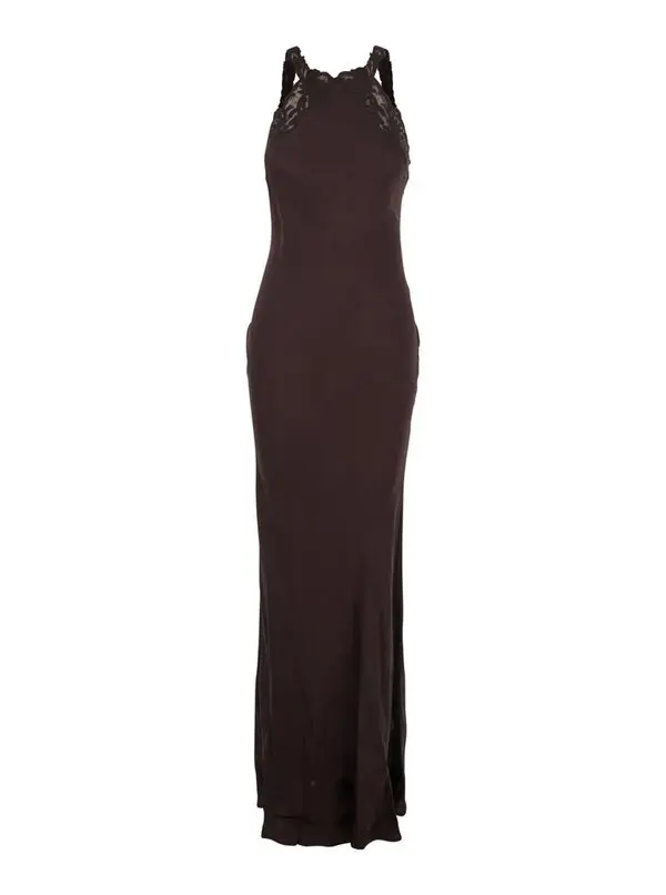 TWINSET Halterneck Viscose Long Dress With Lace Embellishment