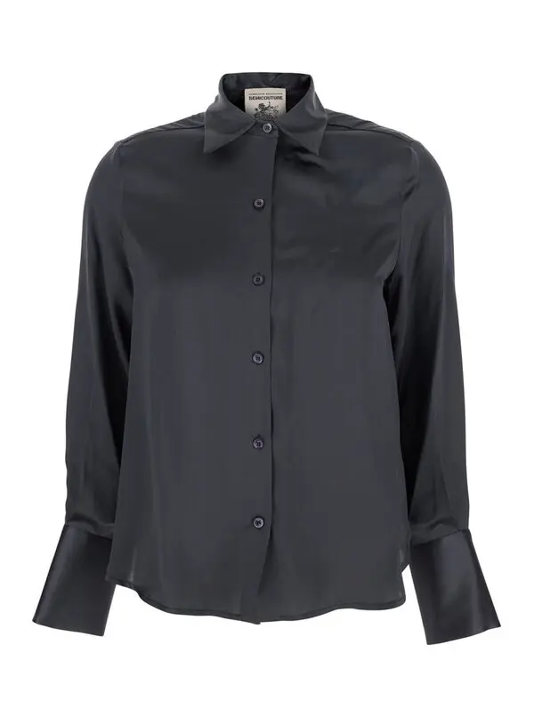 SEMICOUTURE Classic Collar Silk Shirt - Grey