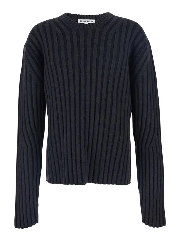 JORDANLUCA Ribbed Crew Neck Wool Blend Sweater - Black