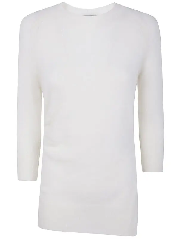 MRZ Asymmetric Round Neck Sweater - White
