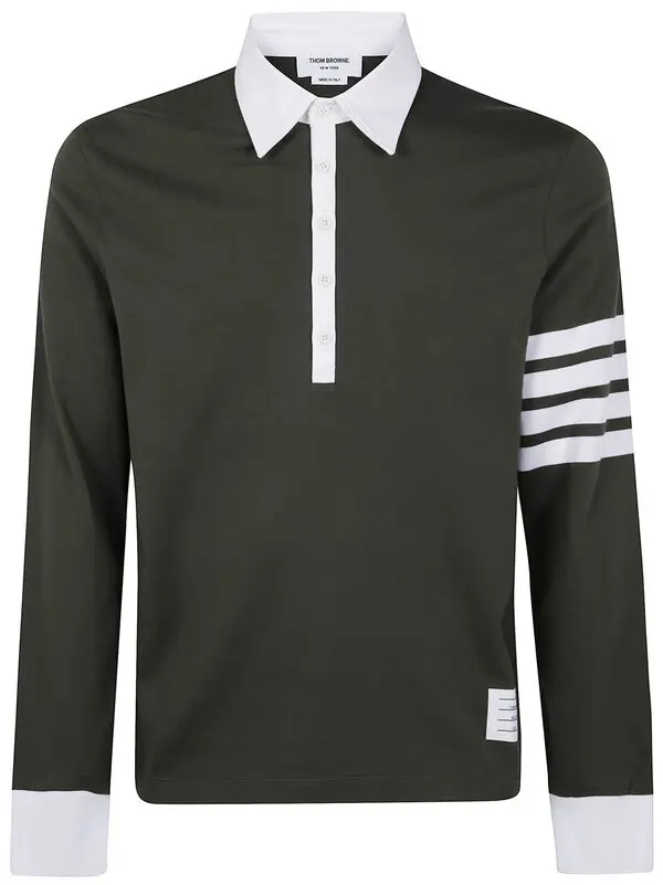 Thom Browne Classic Fit Long Sleeve Rugby In Med Weight Jersey With Eng 4 Bar - Green