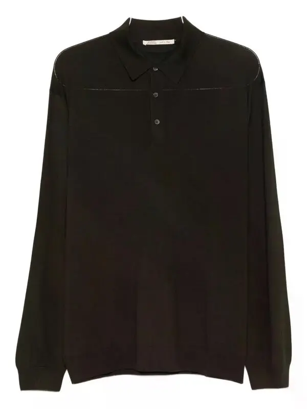 MAURIZIO BALDASSARI Long-sleeve Virgin-wool Polo Shirt - Green