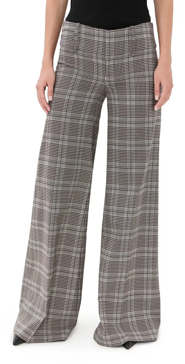 Alice + Olivia Olivia Low Rise Wide Leg Pants - Black/off White/dark Chocolate