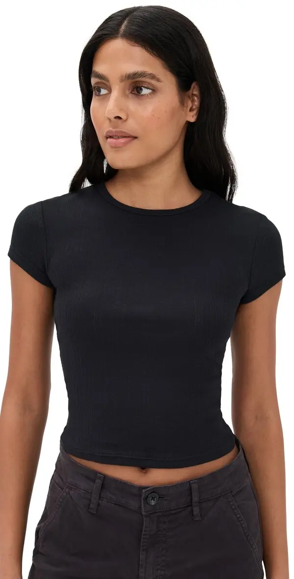 Free People Pointelle Knit Baby Tee - Anthracite