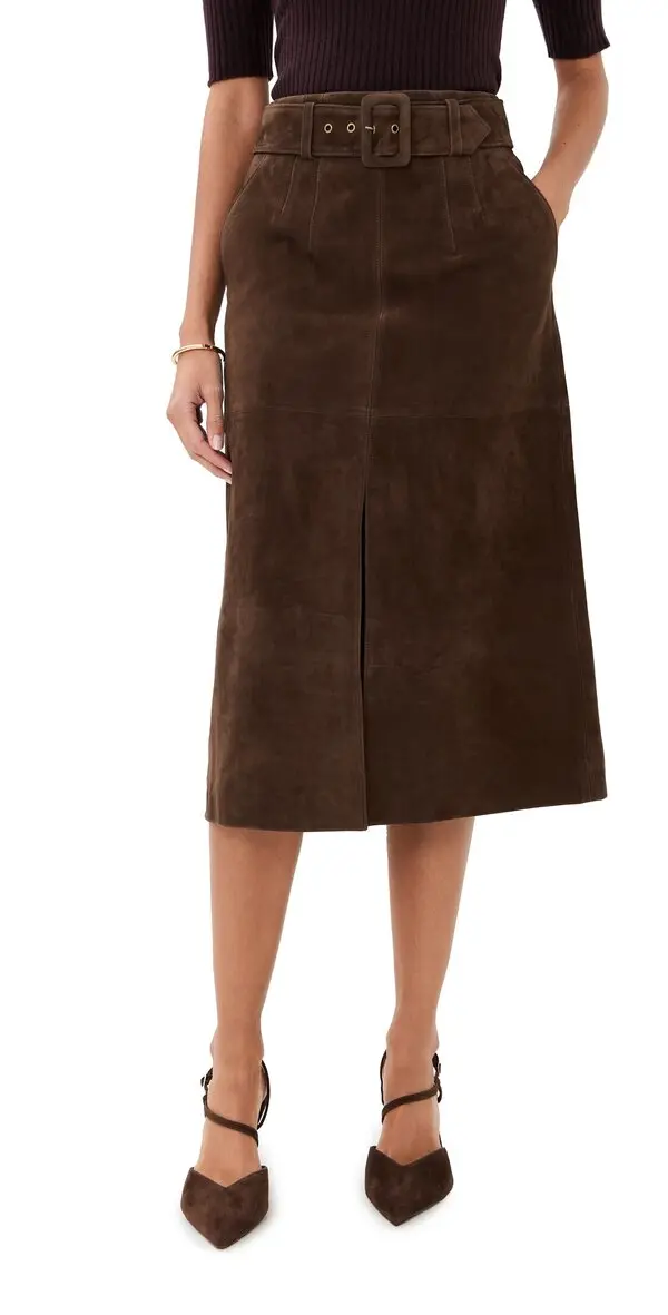 Veronica Beard Alexie Leather Midi Skirt - Mocha