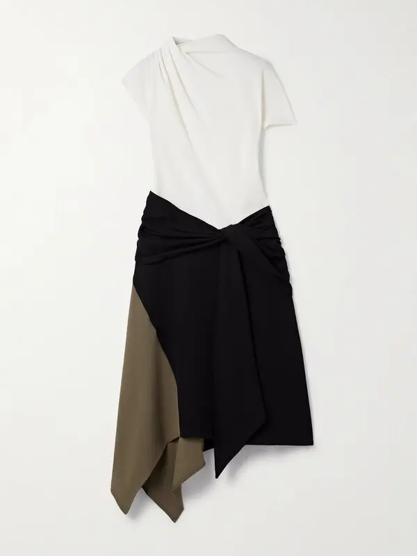 Staud Davina Asymmetric Paneled Color-block Crepe Dress - Multi