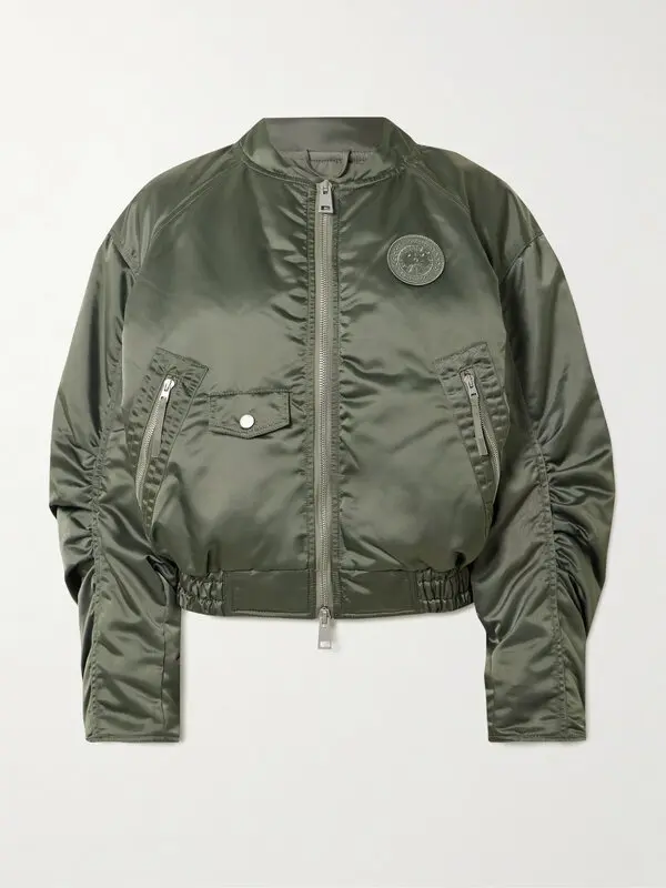 Canada Goose Appliquéd Ruched Padded Satin Bomber Jacket